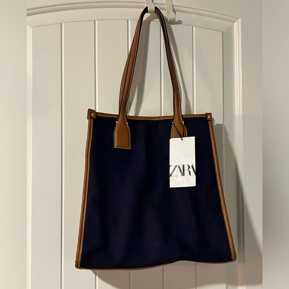 Zara | Bags | Zara New Navy Canvas Shopper Tote Bag | Poshmark